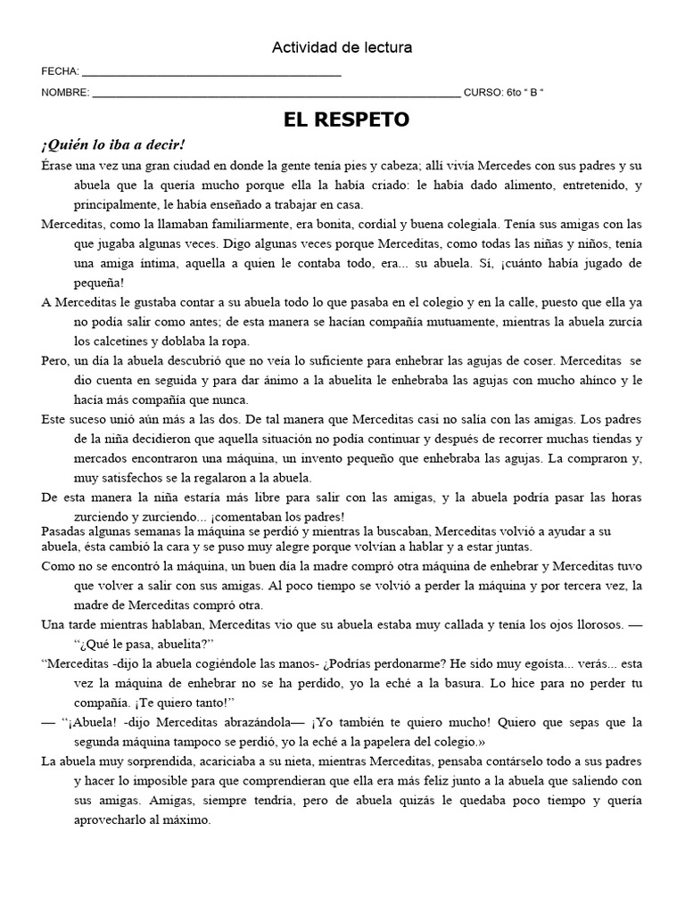Actividades de El Respeto para Sexto de Primaria | PDF