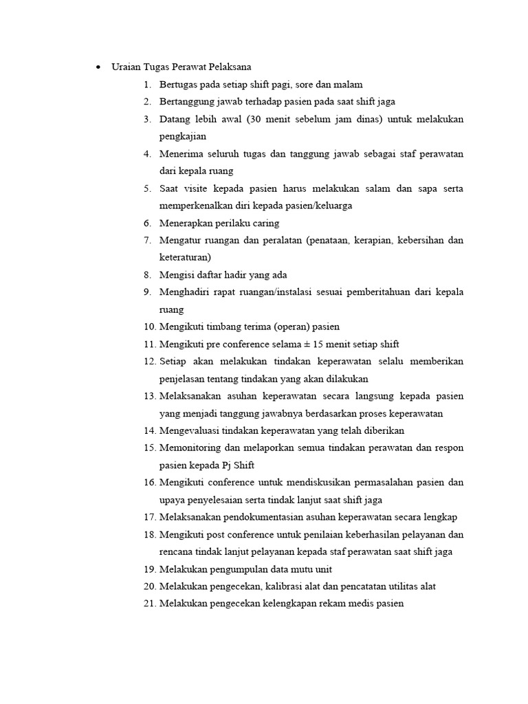 Uraian Tugas Perawat Pelaksana | PDF