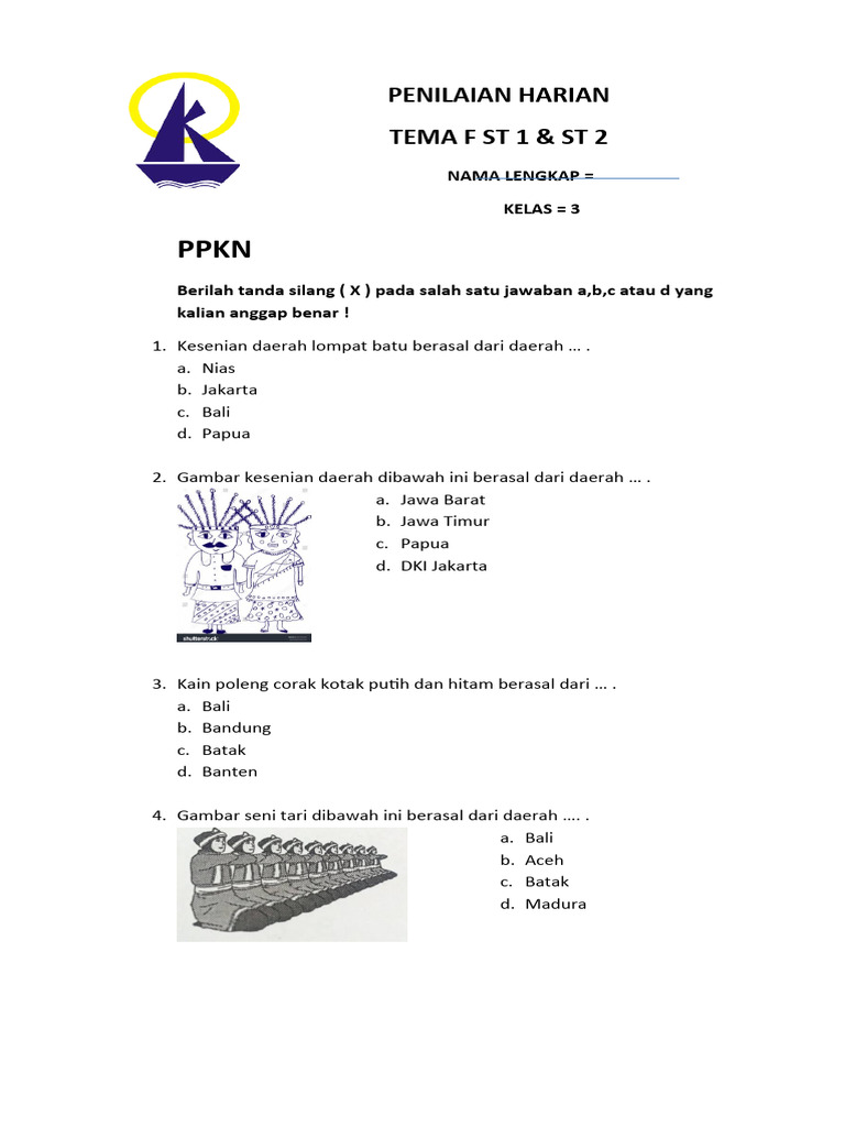 PENILAIAN HARIAN Kelas 3 TEMA F ST1 DAN ST2 | PDF
