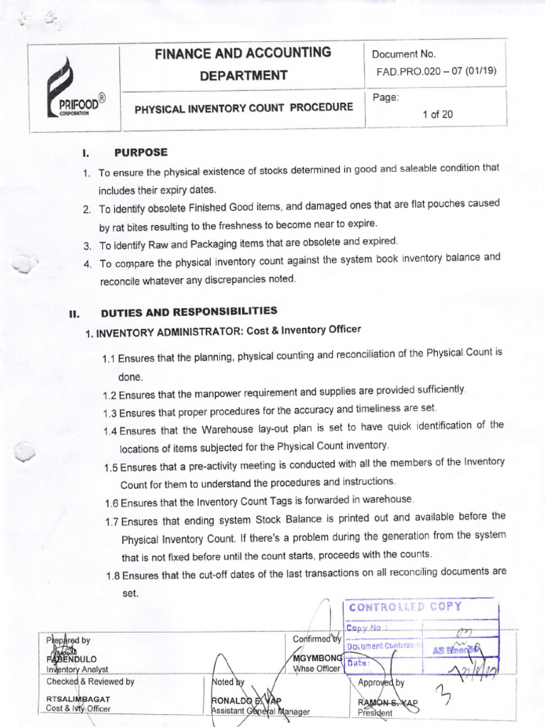Physical Inventory Count Procedure | PDF