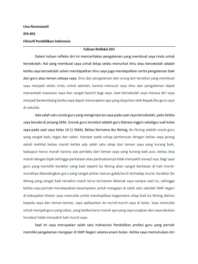 Tugas Reflektif - Lina Rosmawati | PDF | Karier & Perkembangan | Kesehatan Holistik