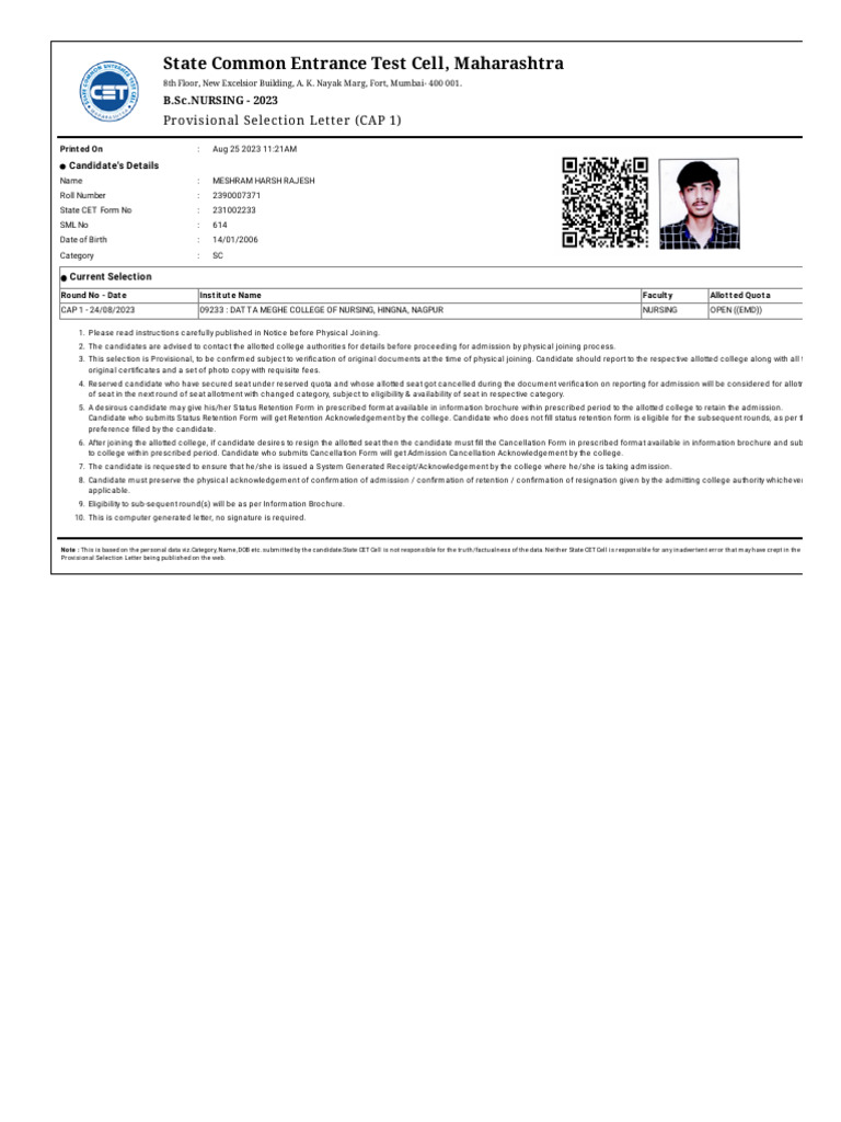 Selection Letter | PDF