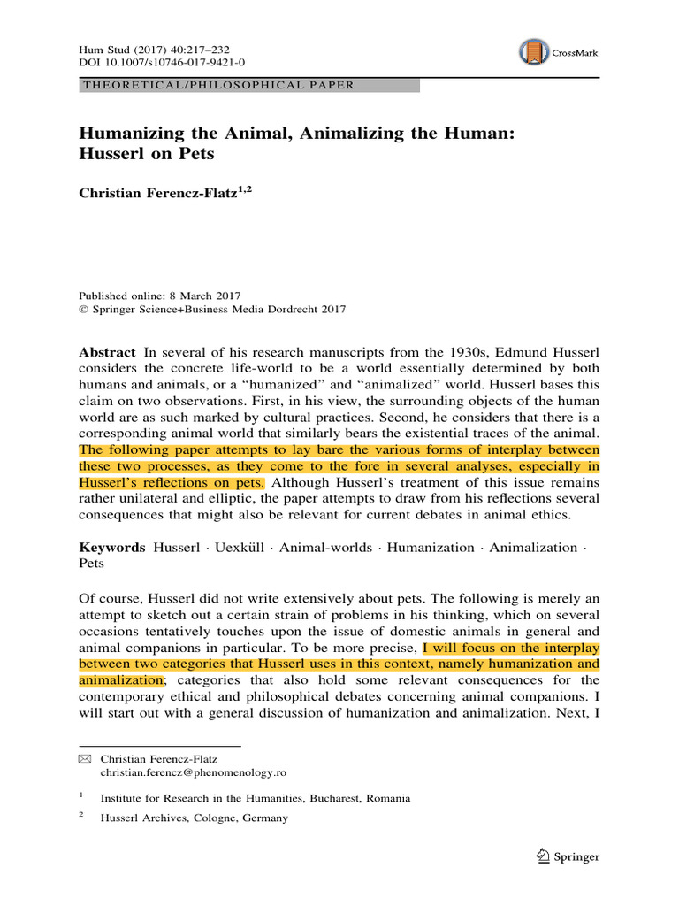 Humanizing the Animal Animalizing the Hu | PDF | Edmund Husserl ...