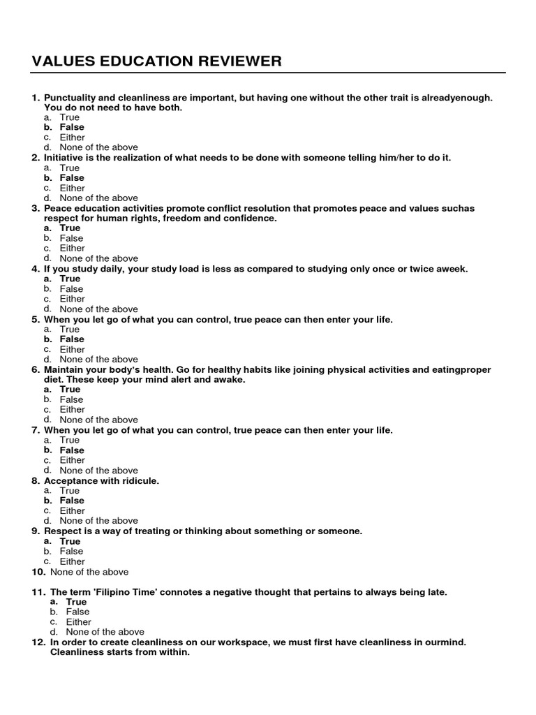 Values Education Powerhouse Reviewer 2022 | PDF | Perception | Virtue ...