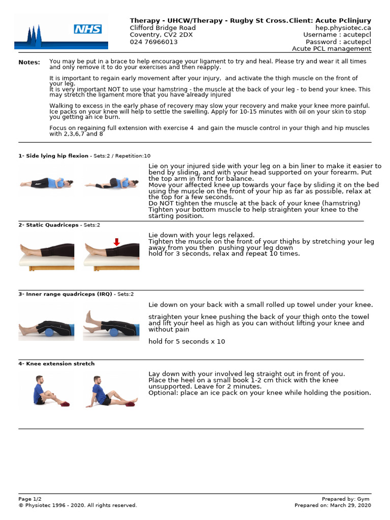 Acute PCL Injury Exercises | PDF | Knee | Foot
