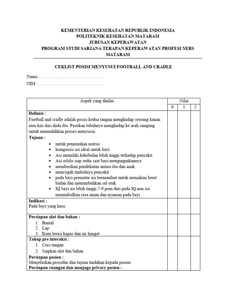 Checklist Posisi Menyusui Football and Cradle | PDF