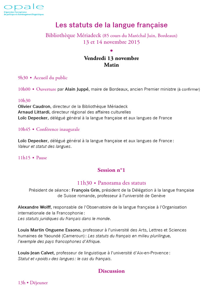 Statuts du français : Conférence 2015 | PDF | Langue française | France