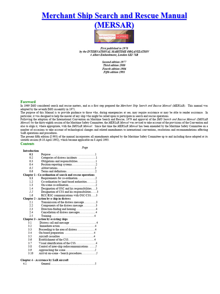 Merchant Ship Search and Rescue Manual (MERSAR) | Download Free PDF ...