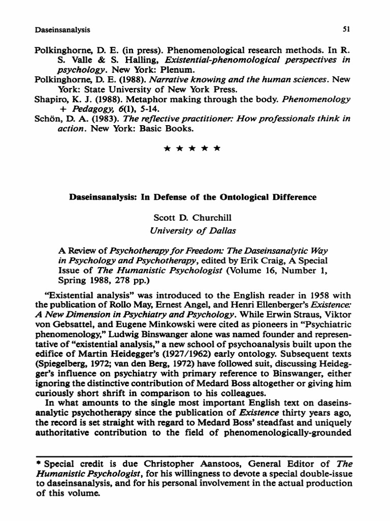 Daseinsanalysis_In_Defense_of_the_Ontolo | PDF | Martin Heidegger | Being And Time