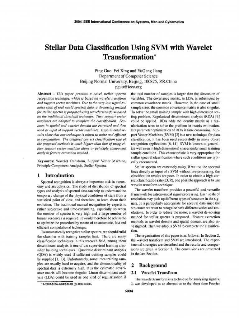Stellar Data Classification Using SVM With Wavelet Transformatio | PDF | Wavelet | Support ...