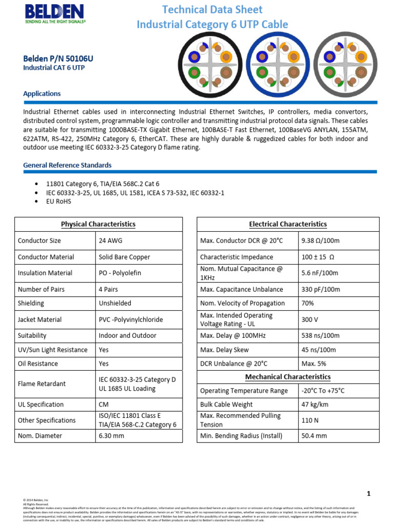Belden Industrial CAT 6 UTP Cable Data | PDF | Electrical Engineering ...