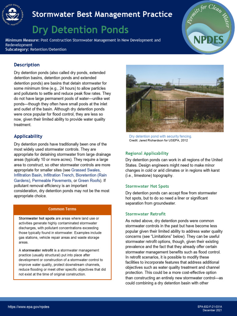 BMP Dry Detention Ponds | Download Free PDF | Stormwater | Flood