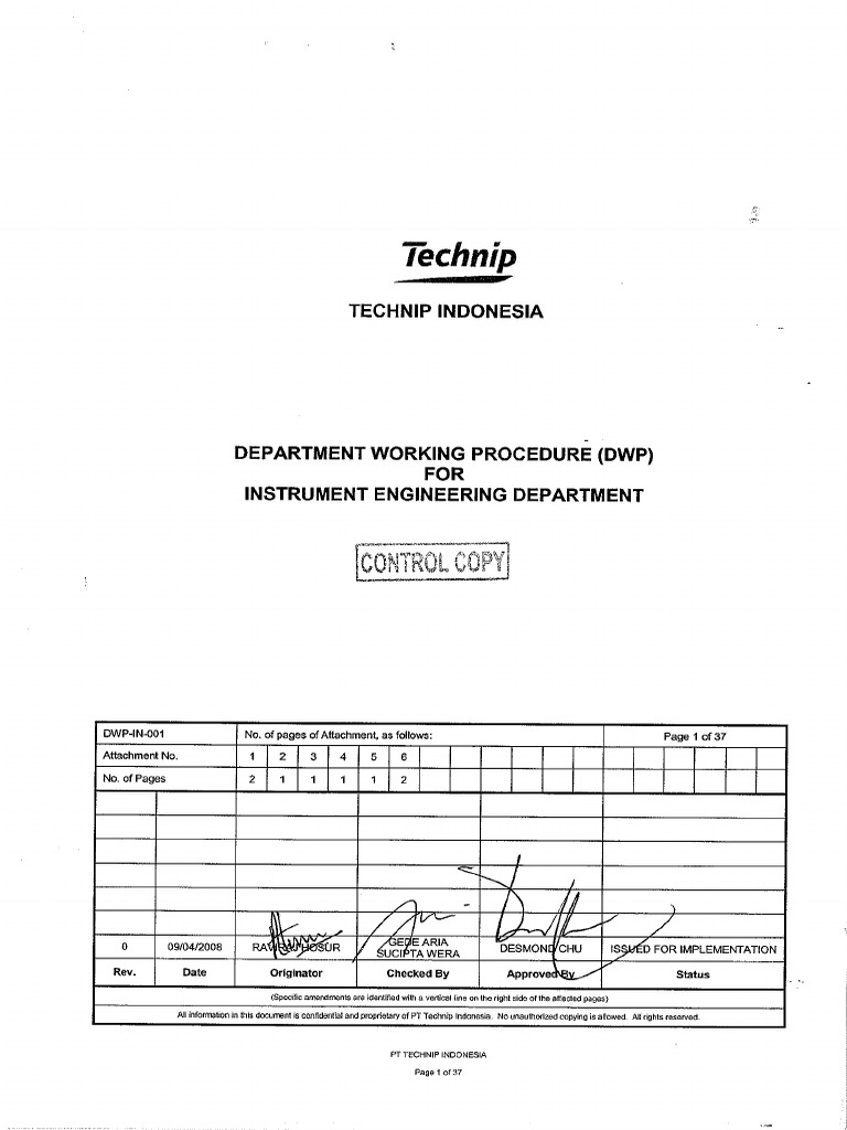 DWP-IN-001 Rev 0 Department Working Procedure | PDF