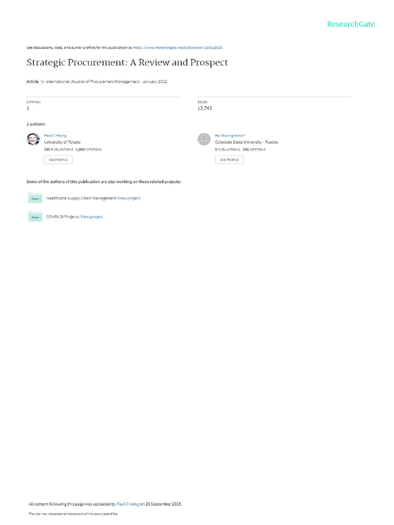 Strategic Procurement Paper pdf | PDF