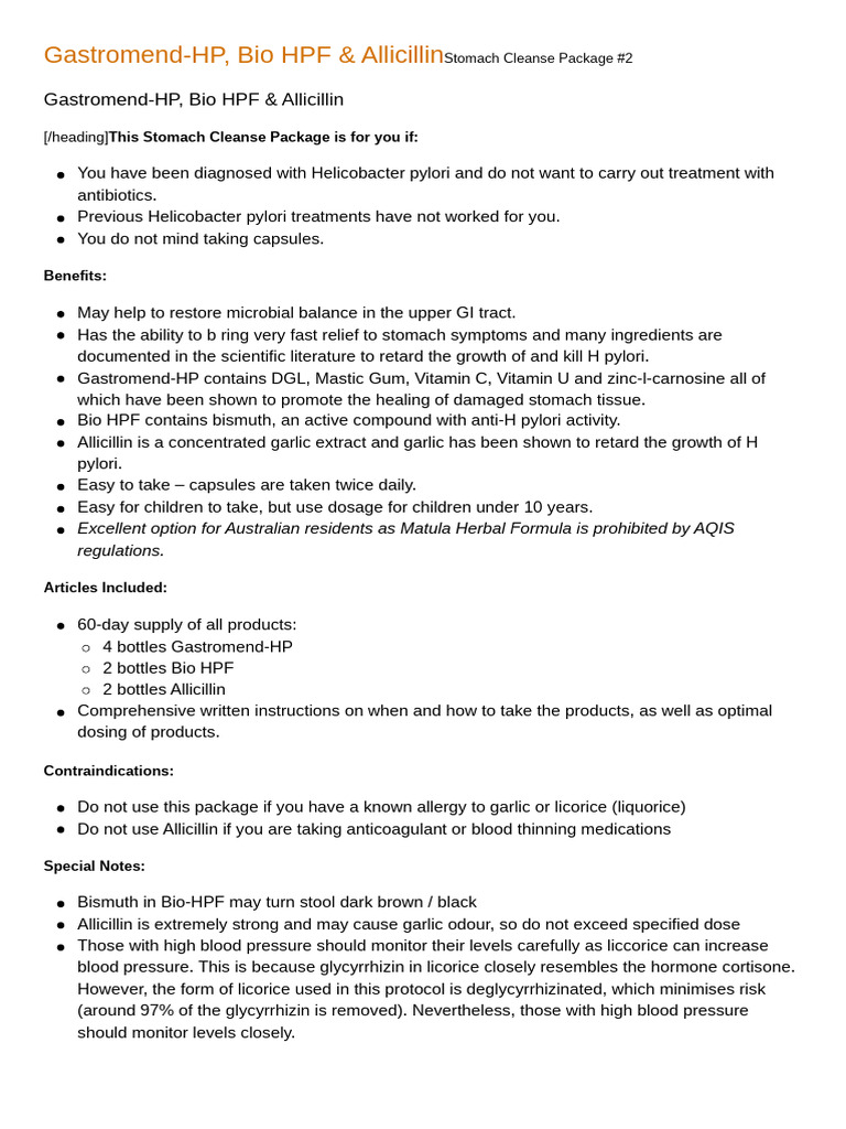 Gastromend-HP, Bio HPF & Allicillin | PDF