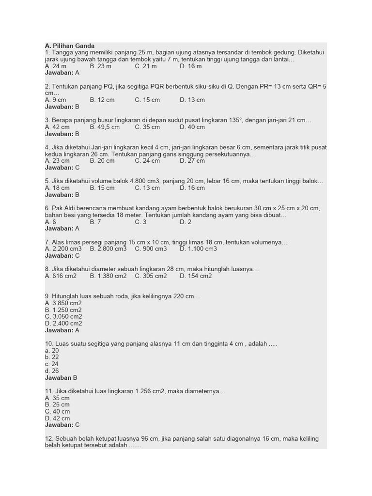 Soal Uts Mat 8 Genap 2022-2023 | PDF