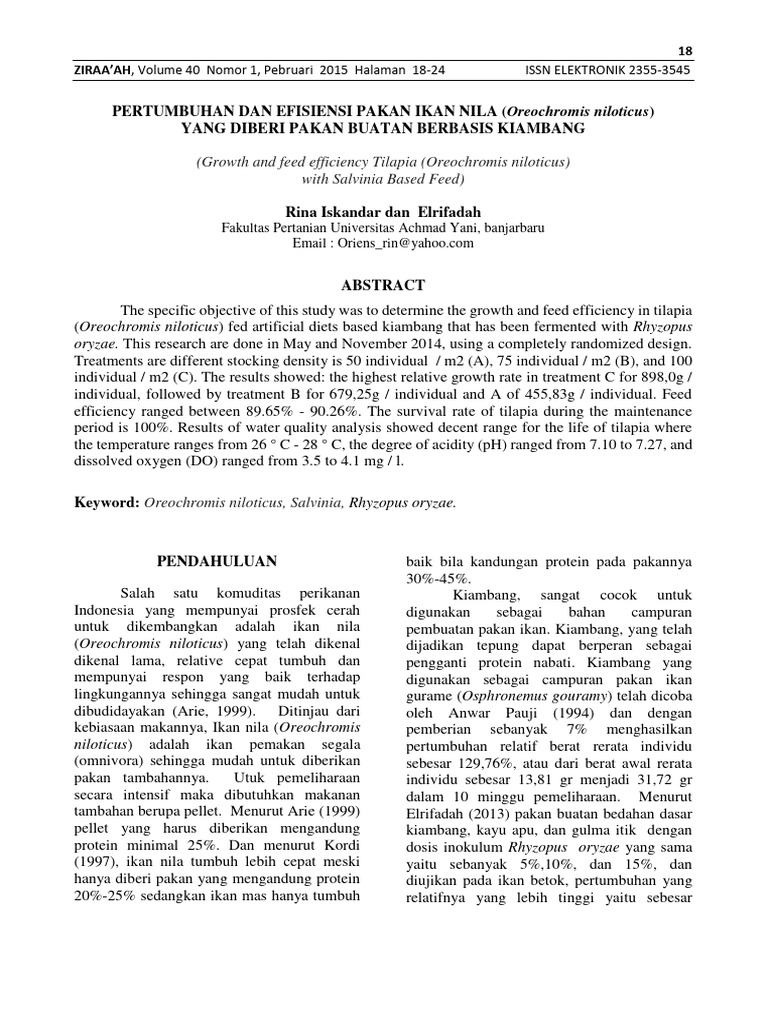 Pertumbuhan Dan Efisiensi Pakan Ikan Nil | PDF