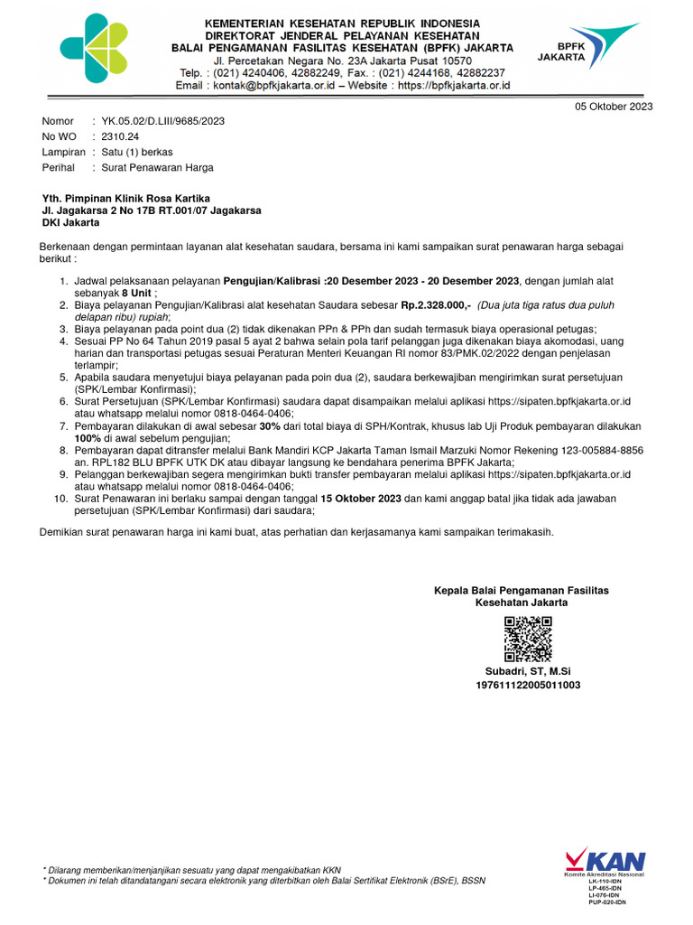 Penawaran Harga Kalibrasi Alat Kesehatan | PDF