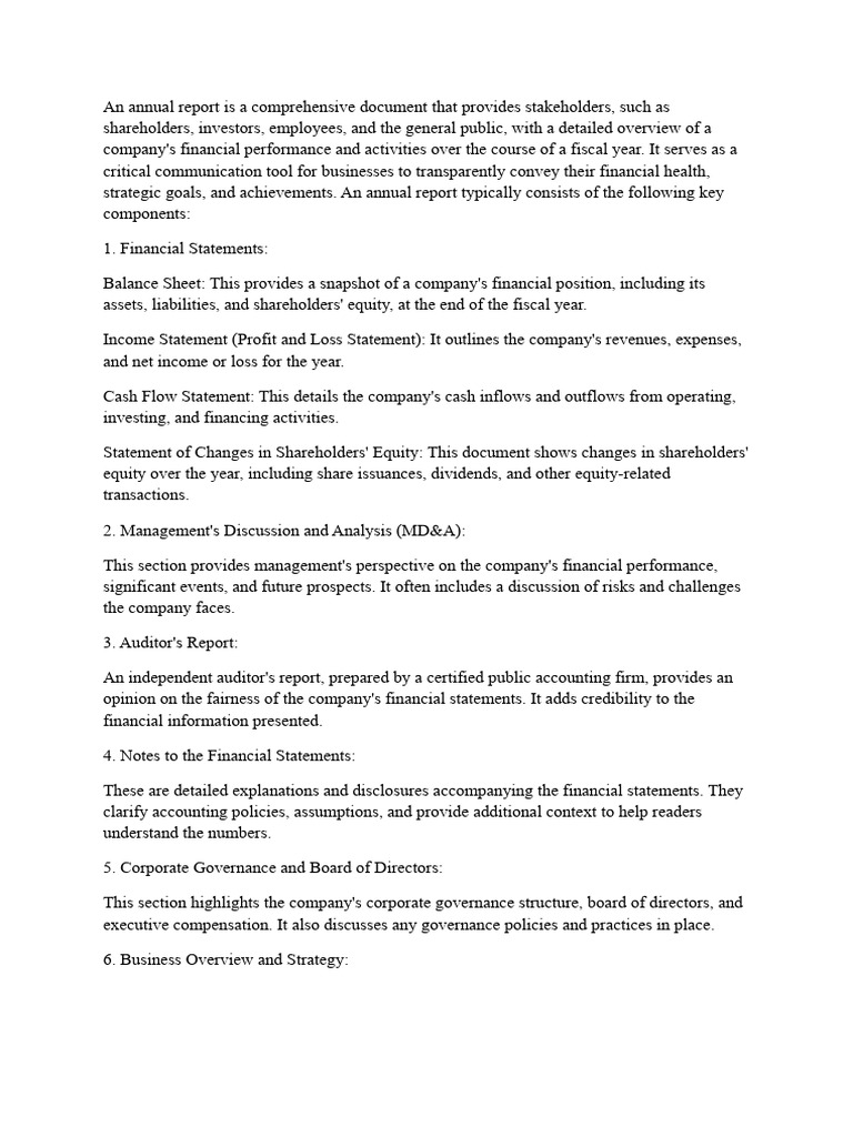 An Annual Report Is A Comprehensive Document That Provides Stakeholders ...
