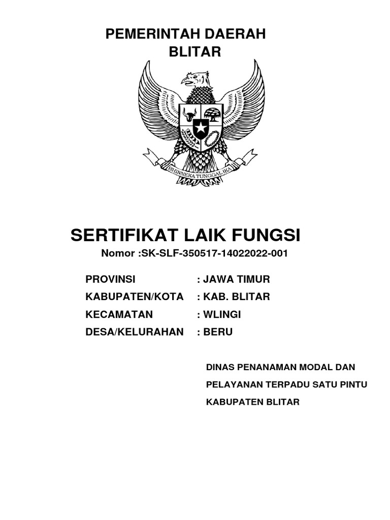 Sertifikat Laik Fungsi Klinik Blitar | PDF