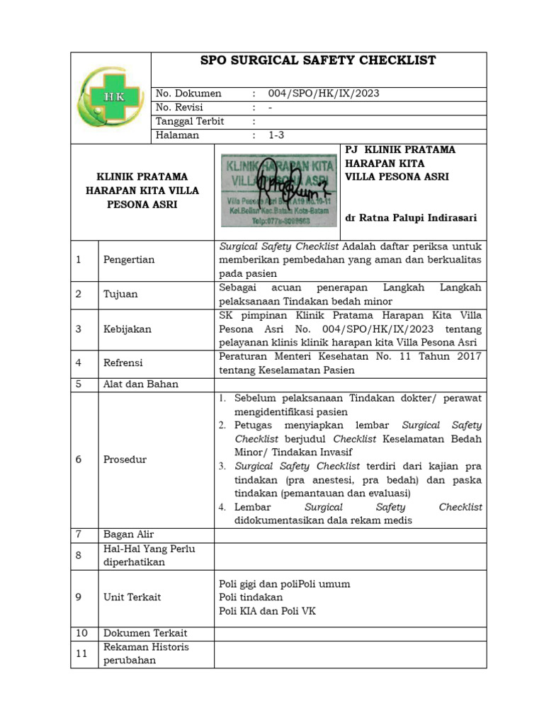 Checklist Keselamatan Bedah Minor | PDF