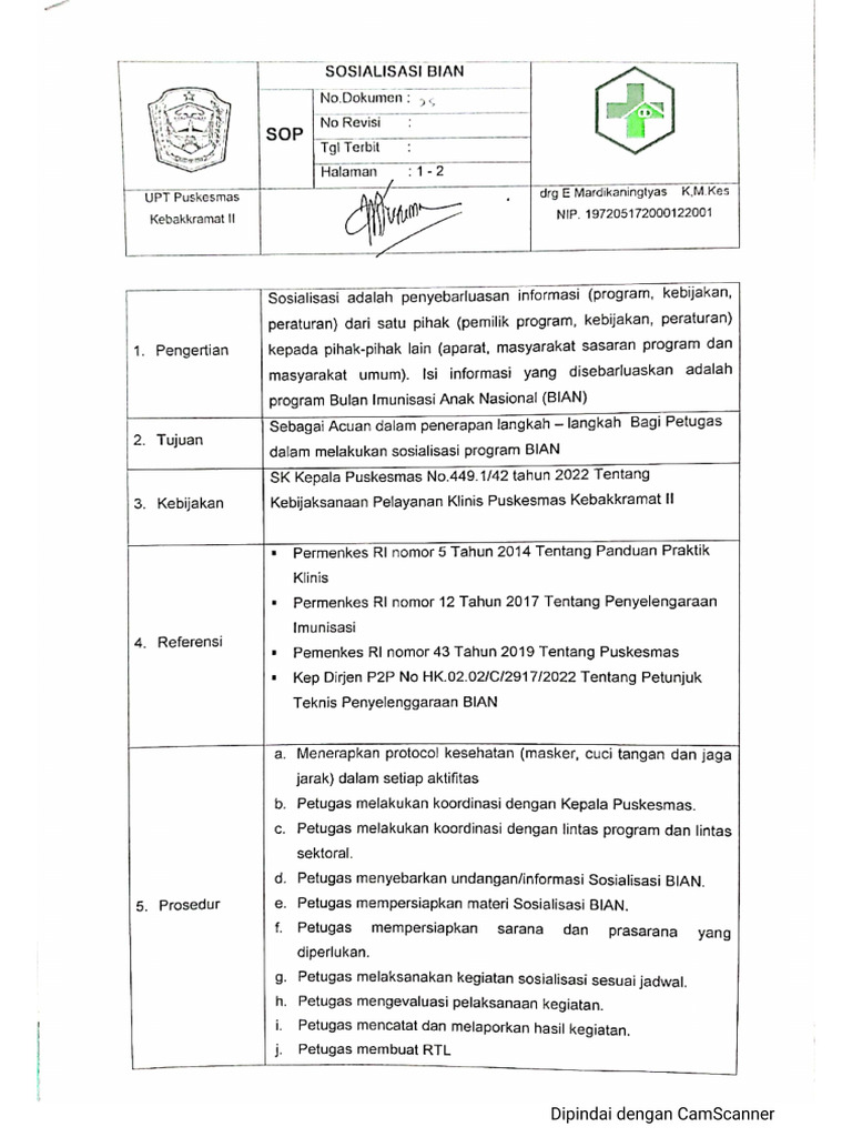 Sop Sosialisasi Bian | PDF