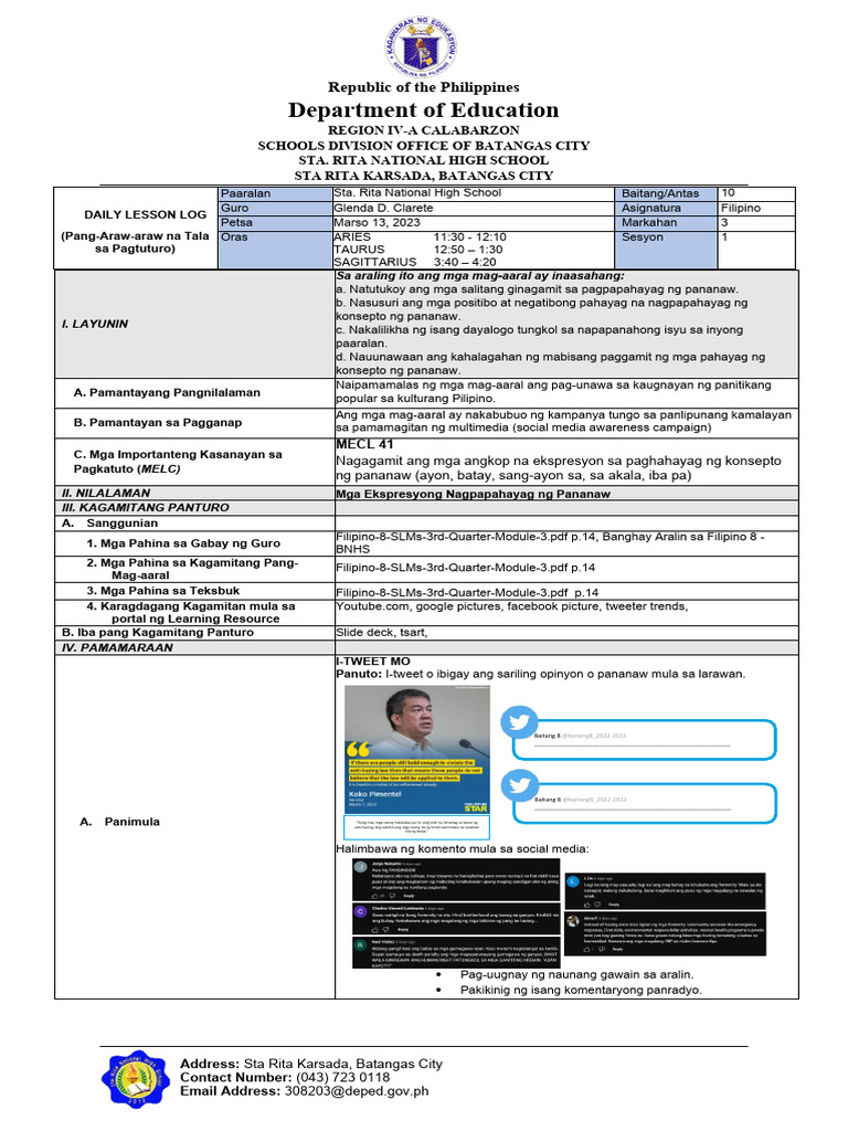 DLP Fil8 Q3 W5 | PDF