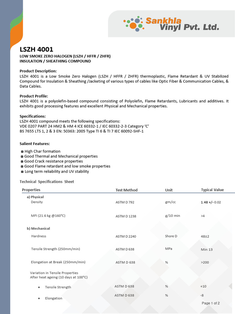 TDS LSZH 4001 | PDF | Physical Chemistry | Materials