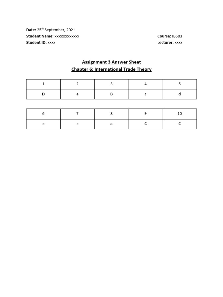 Assignment 3 Answer Sheet - IB503 | PDF