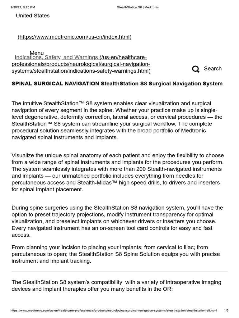 Medtronic s8 Stealth Station | PDF | Vertebral Column | Medical Treatments