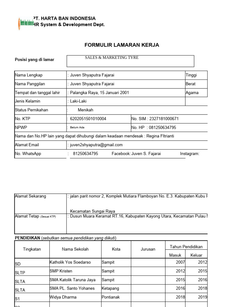 Form Aplikasi Pelamar - 2023 | PDF
