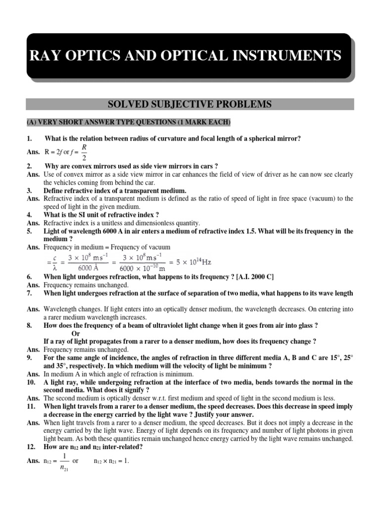 (Chapter-9) Ray Optcis and Optical Instruments-1 | PDF | Refractive ...