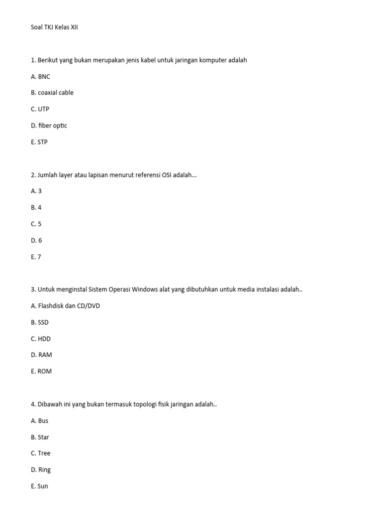 Soal TKJ Kelas XII | PDF