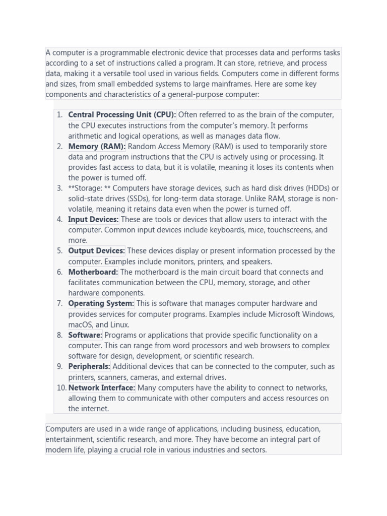 A Computer Is A Programmable Electronic Device | PDF | Computer Data ...