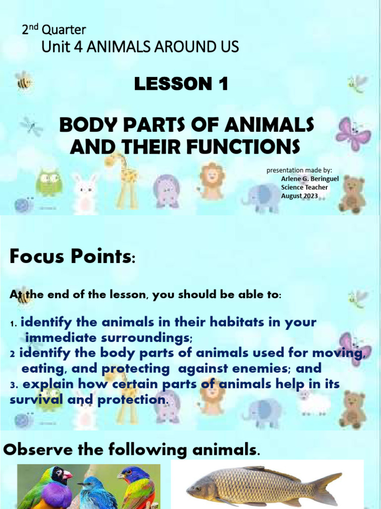 Grade 3 2nd Quarter Unit 4 Lesson 1 Body Parts of Animals and Their ...