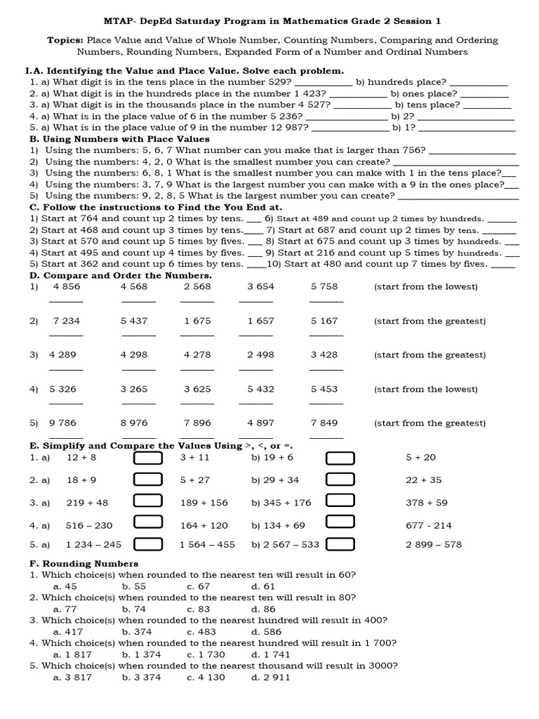 MTAP Grade 2 Session 1 | PDF | Numbers | Mathematics