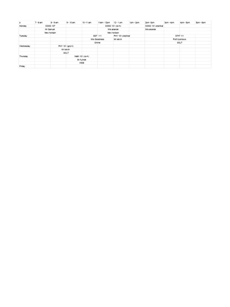 100 Level Computer Science TimeTable-2 | PDF 100 Level Computer Science TimeTable-2 | PDF