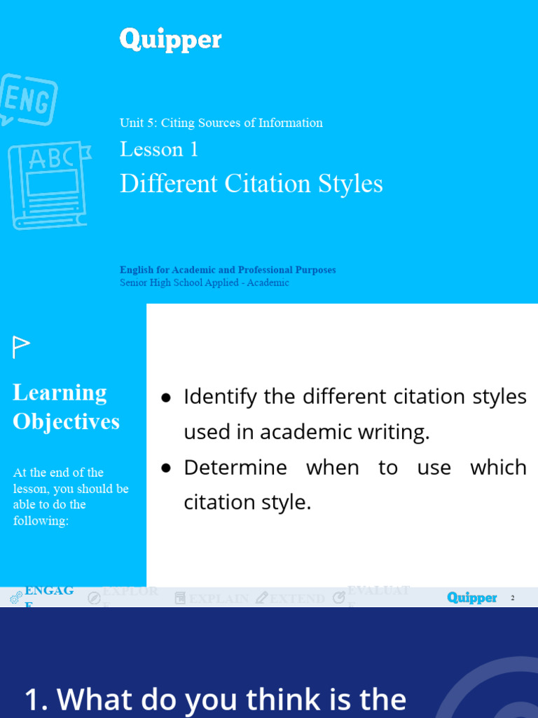 EAP 11 12 UNIT 5 LESSON 1 Different Citation Styles 1 | PDF | Citation ...