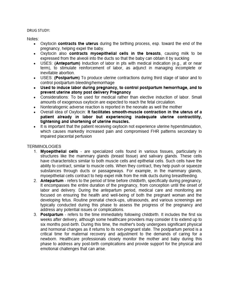 Ob Oxytocin Drug Study | PDF | Childbirth | Pregnancy