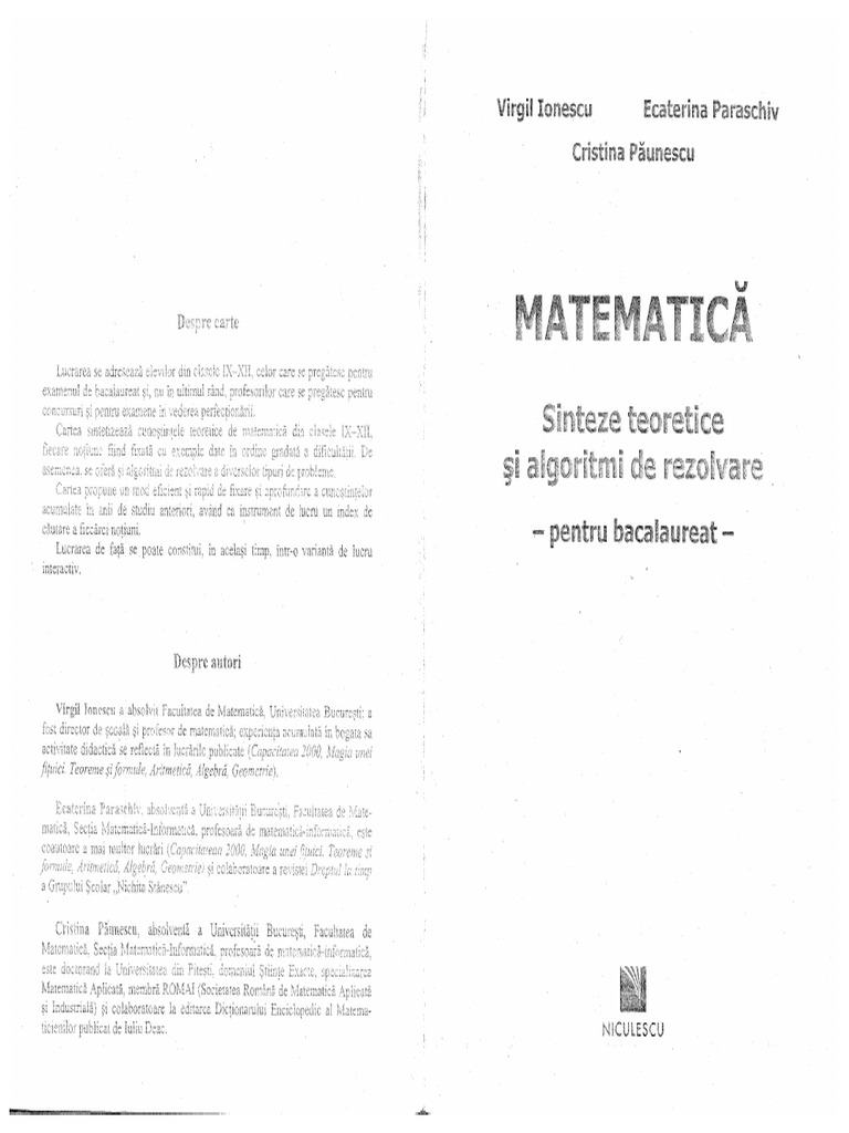 MATEMATICA BAC - Sinteze Niculescu | PDF