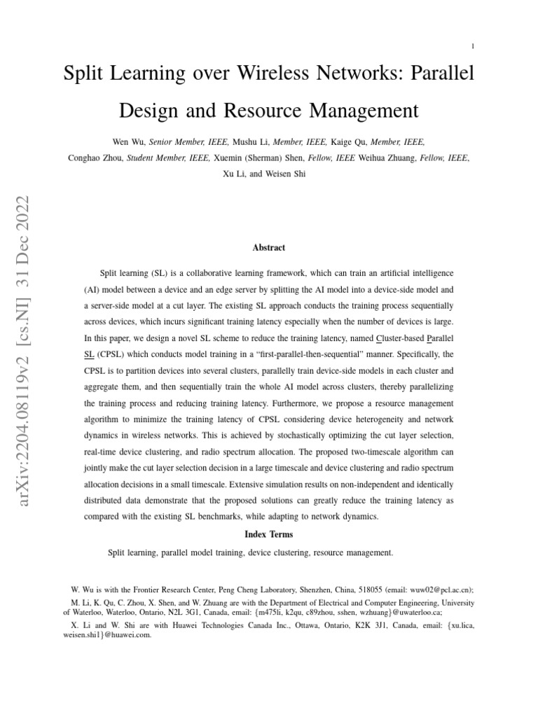 Split Learning Over Wireless Networks Parallel Design and Resource ...