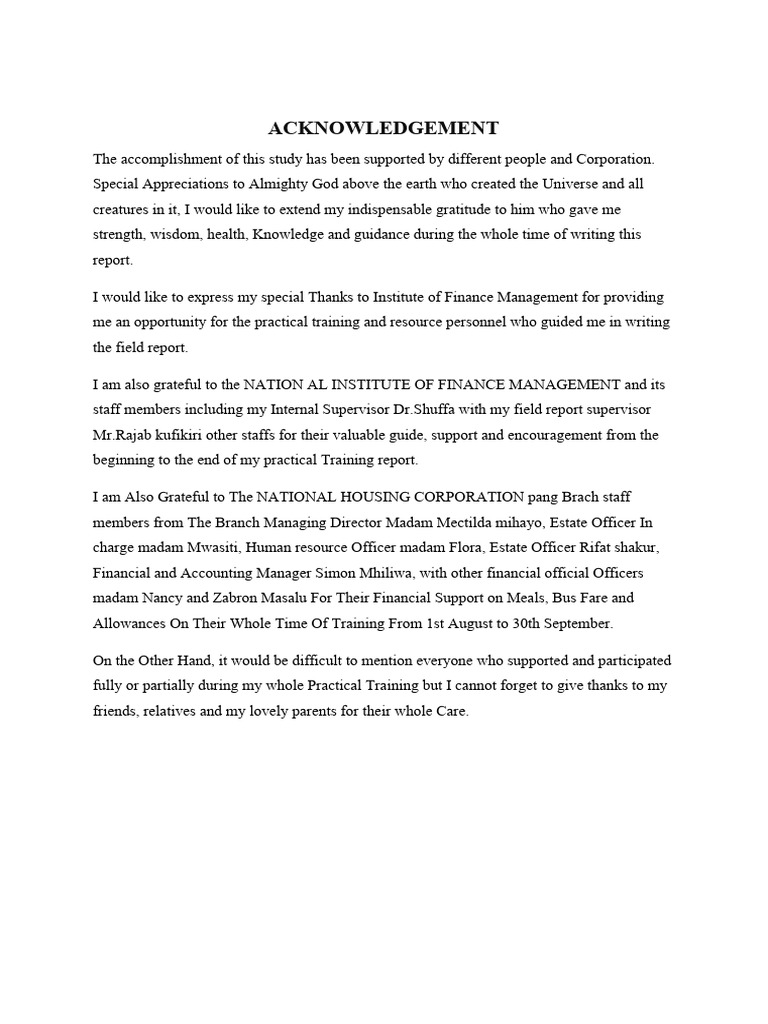 NHC Field Report: Practical Training Summary | PDF | Cheque | Monopoly