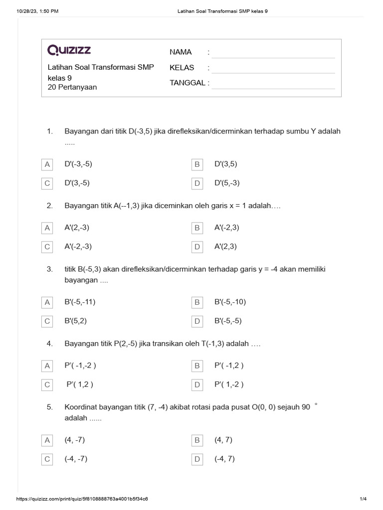 Latihan Soal Transformasi SMP kelas 9 | PDF