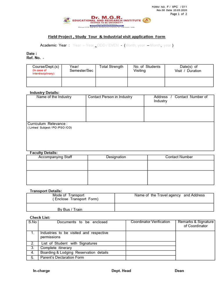 50 Field Project, Study Tour, I V Application Form | PDF | Career & Growth