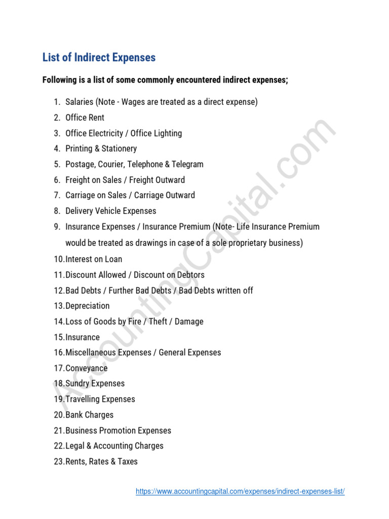 Following Is A List of Some Commonly Encountered Indirect Expenses | PDF