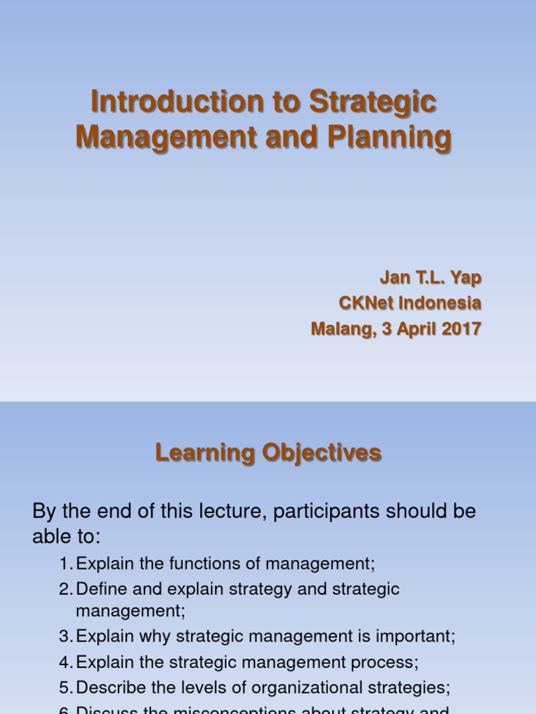 Introduction To Strategic Management & Planning | PDF | Strategic Management | Strategic Planning