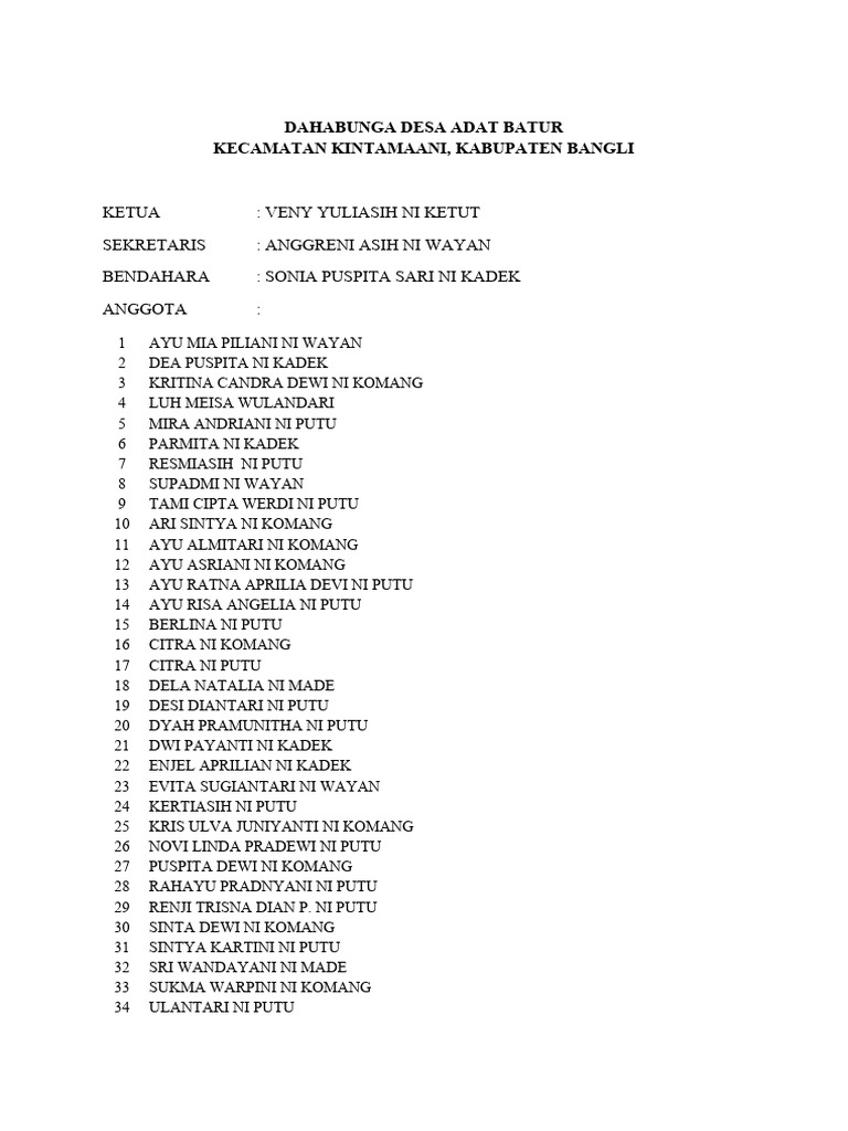 Dahabunga Desa Adat Batur | PDF
