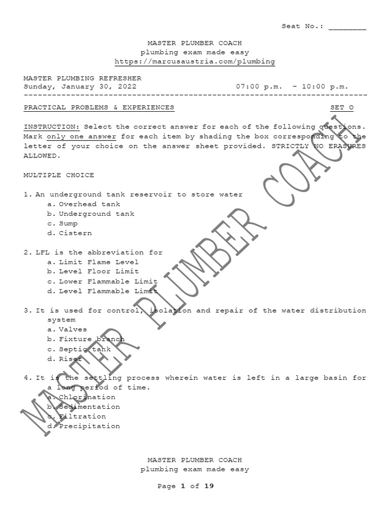 Practical Problems Refresher Set o | PDF | Plumbing | Sanitary Sewer