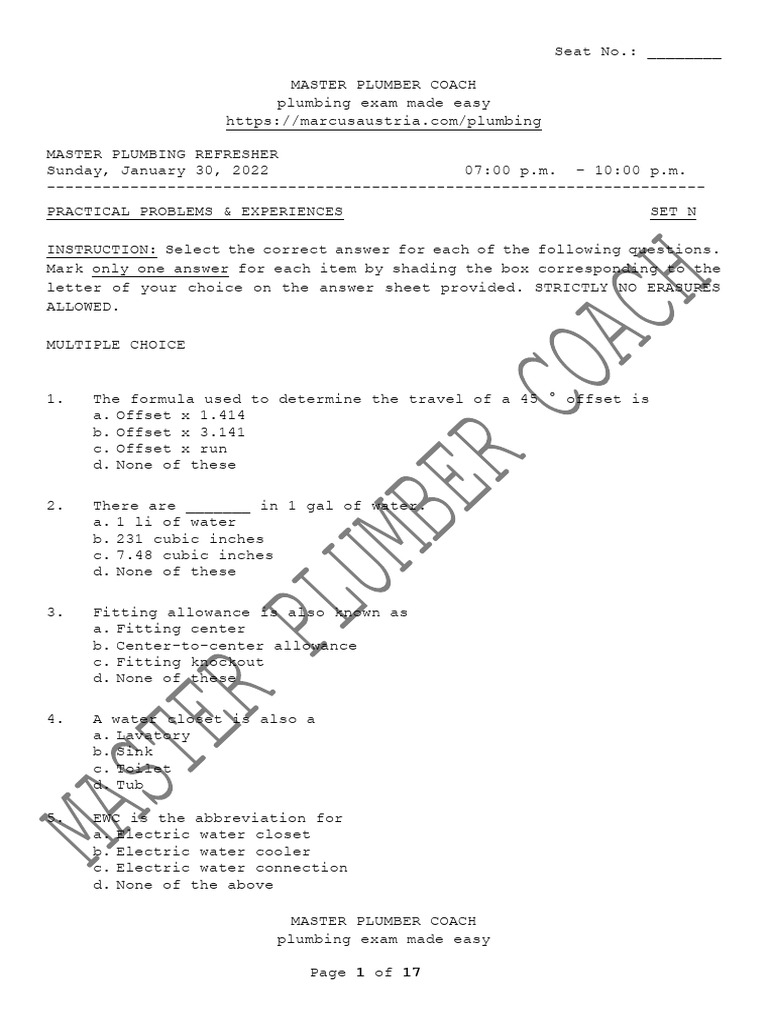 Practical Problems Refresher Set N | PDF | Plumbing | Materials