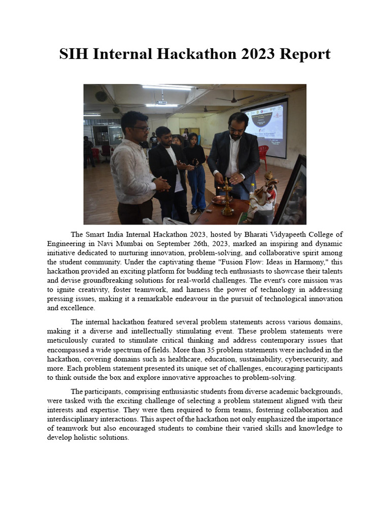 SIH Internal Hackathon 2023 Report | Download Free PDF | Innovation | Creativity